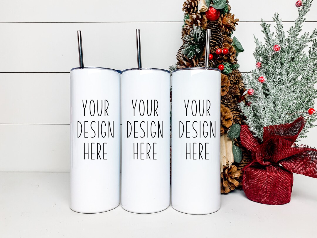 Skinny Tumbler Mockup | Set of 3 Thermal Cups | Christmas Wrap Around ...