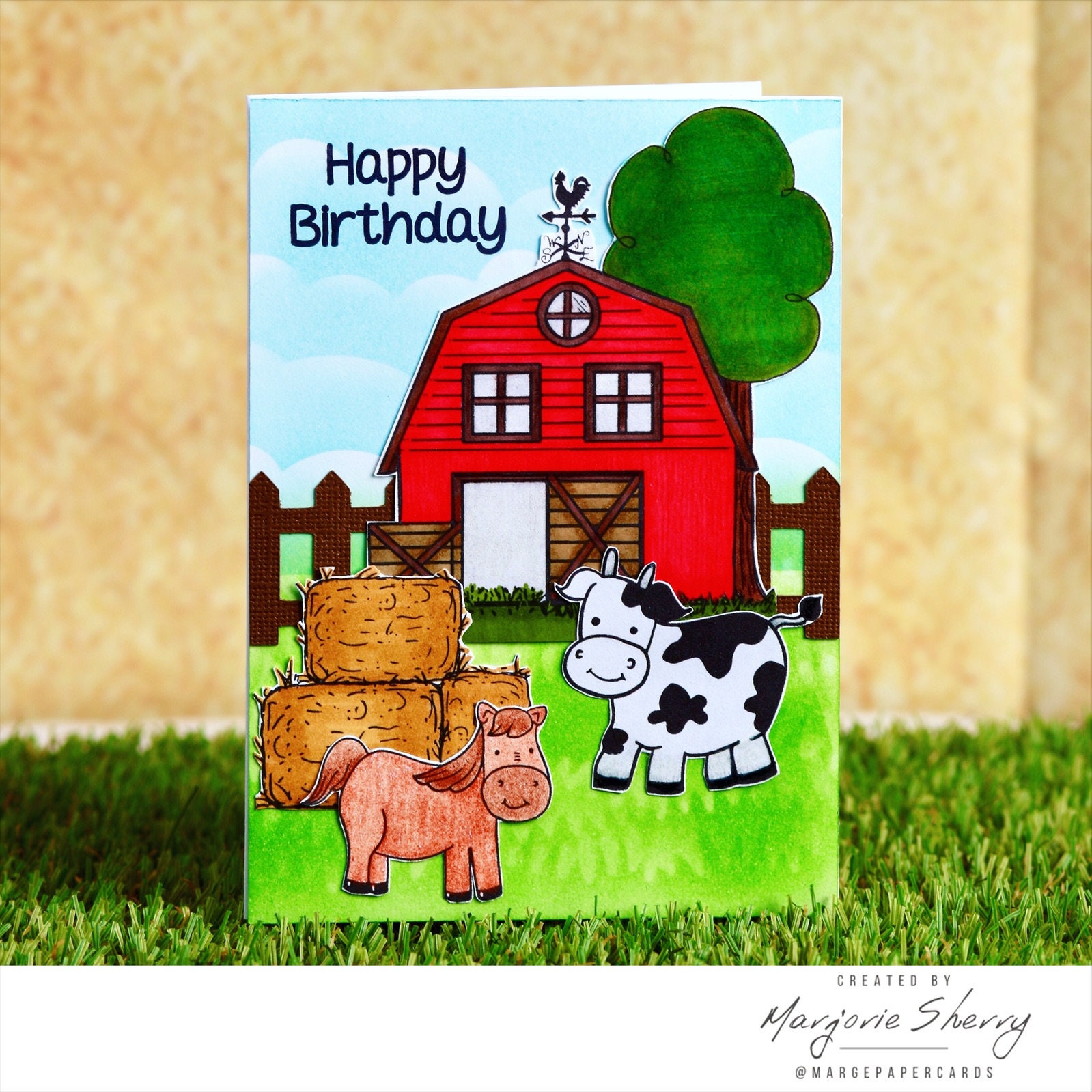 Happy Birthday Card. Handmade Birthday Card. Farm Birthday Card. Card ...