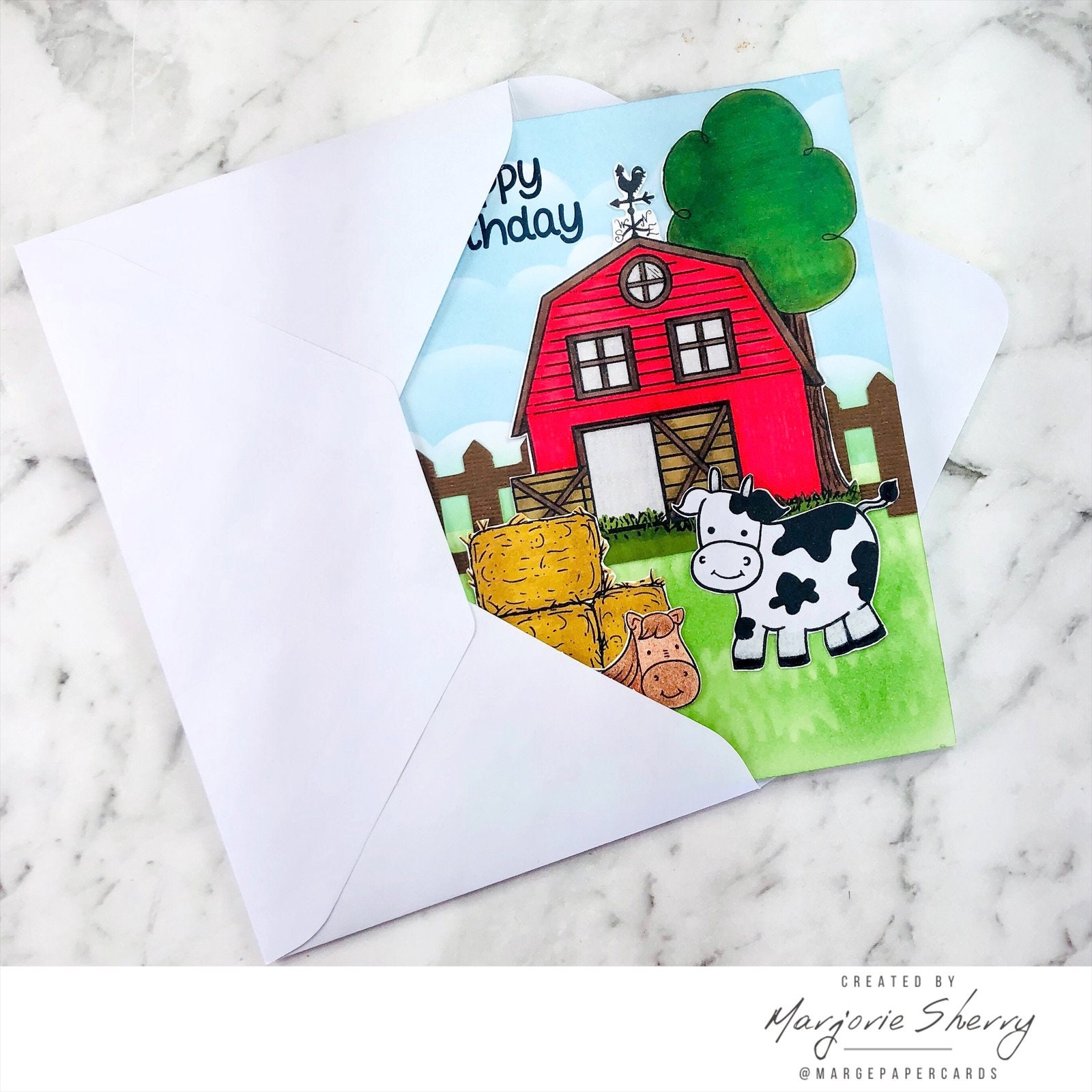 Happy Birthday Card. Handmade Birthday Card. Farm Birthday Card. Card ...