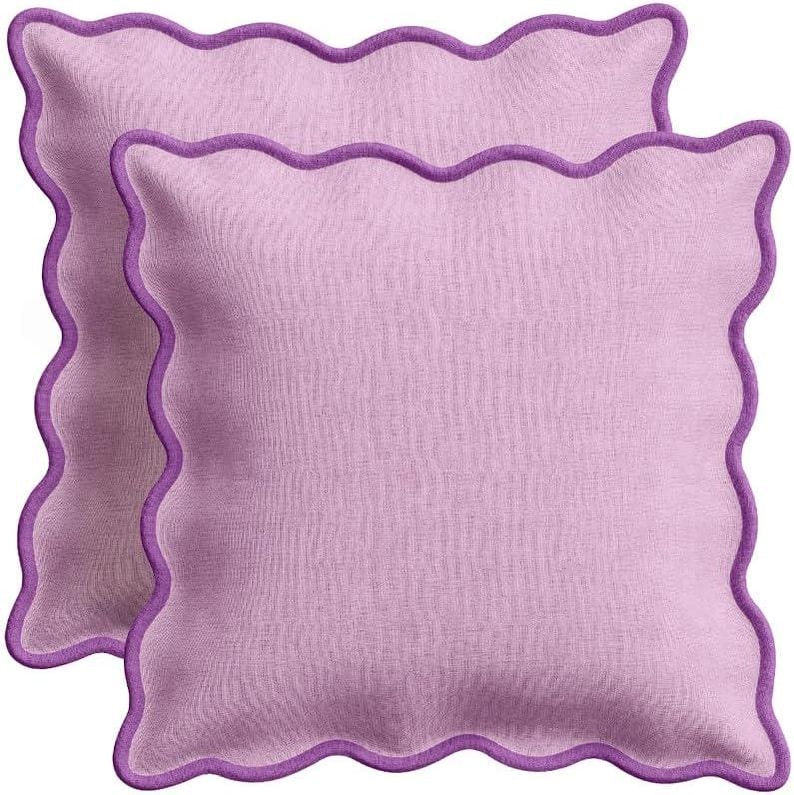 Orelle Scalloped Pillow Cover 18x18 Set of 2 | 100% Linen / Cotton ...