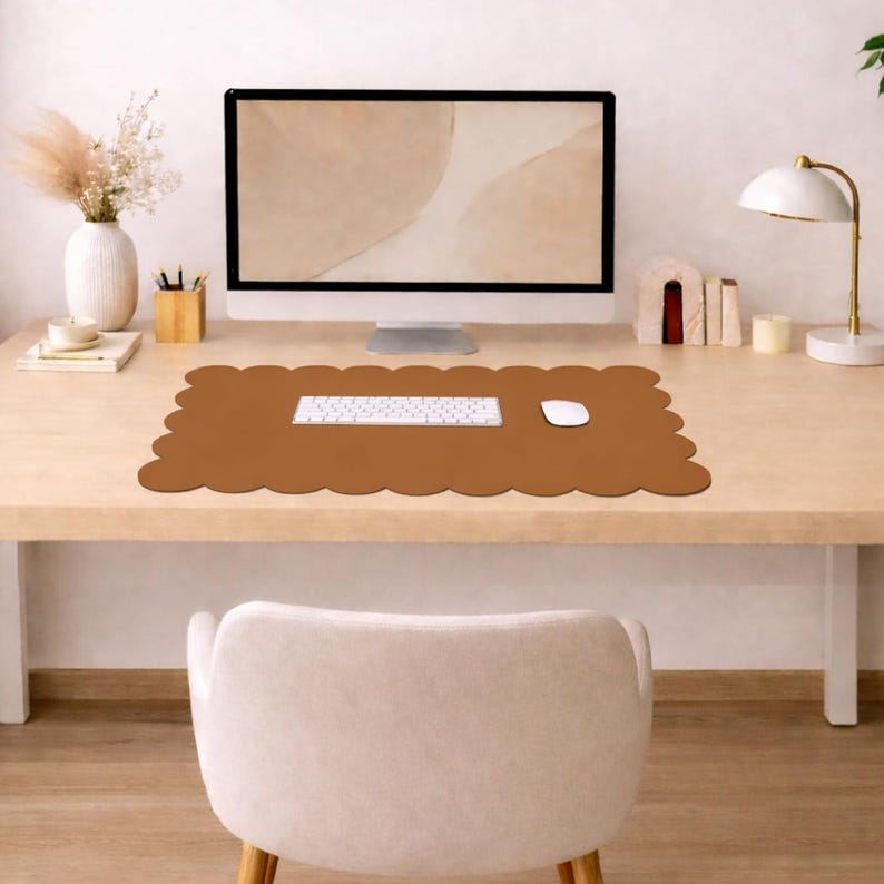 Orelle Scalloped Desk Mat | Vegan Leather Desk Mat for Keyboard and ...