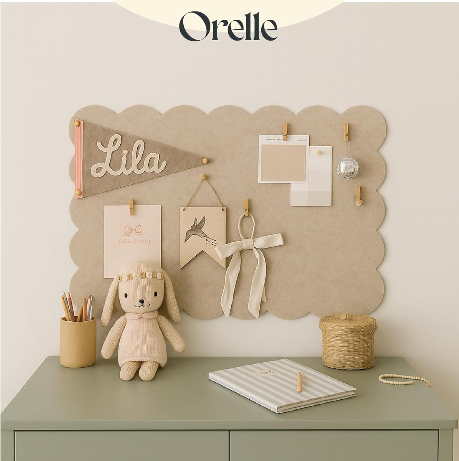 Orelle Scalloped Felt Bulletin Board | Foldable Peel and Stick Felt ...