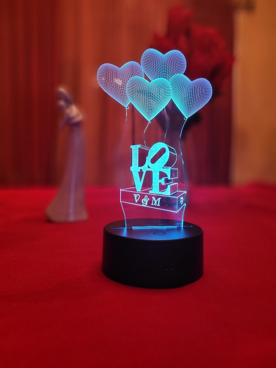 Four Hearts 3D LED Night Lamp Customized - Etsy