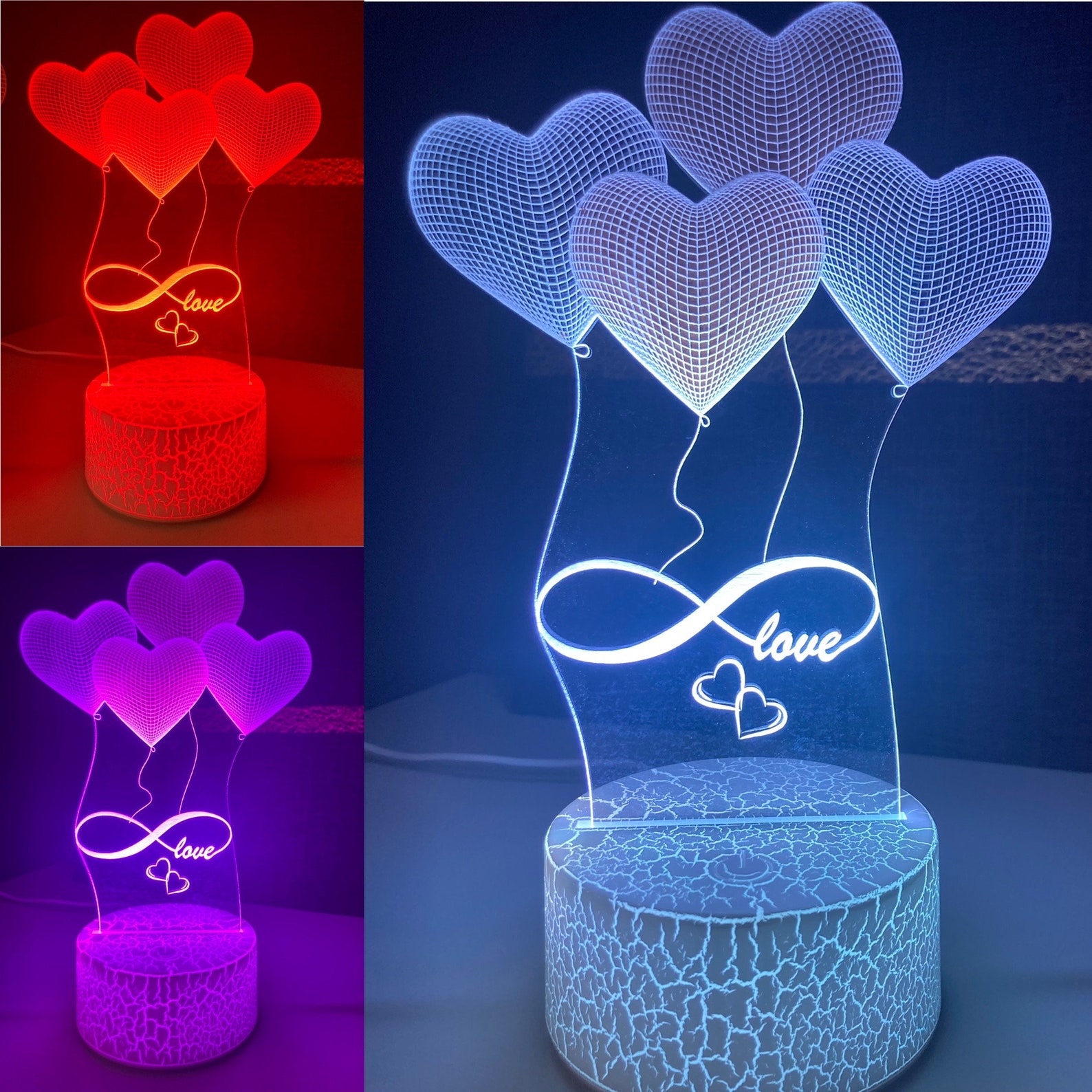 Four Hearts 3D LED Night Lamp Customized - Etsy
