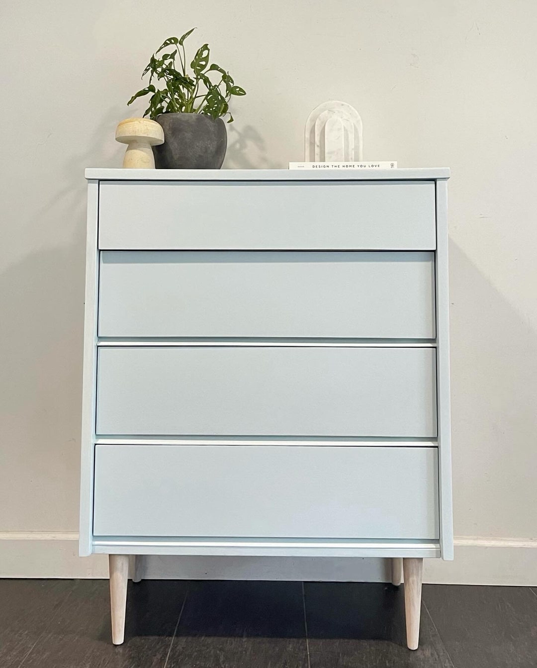 FREE SHIPPING Vintage Refinished Painted Mid Century Modern Light Blue ...