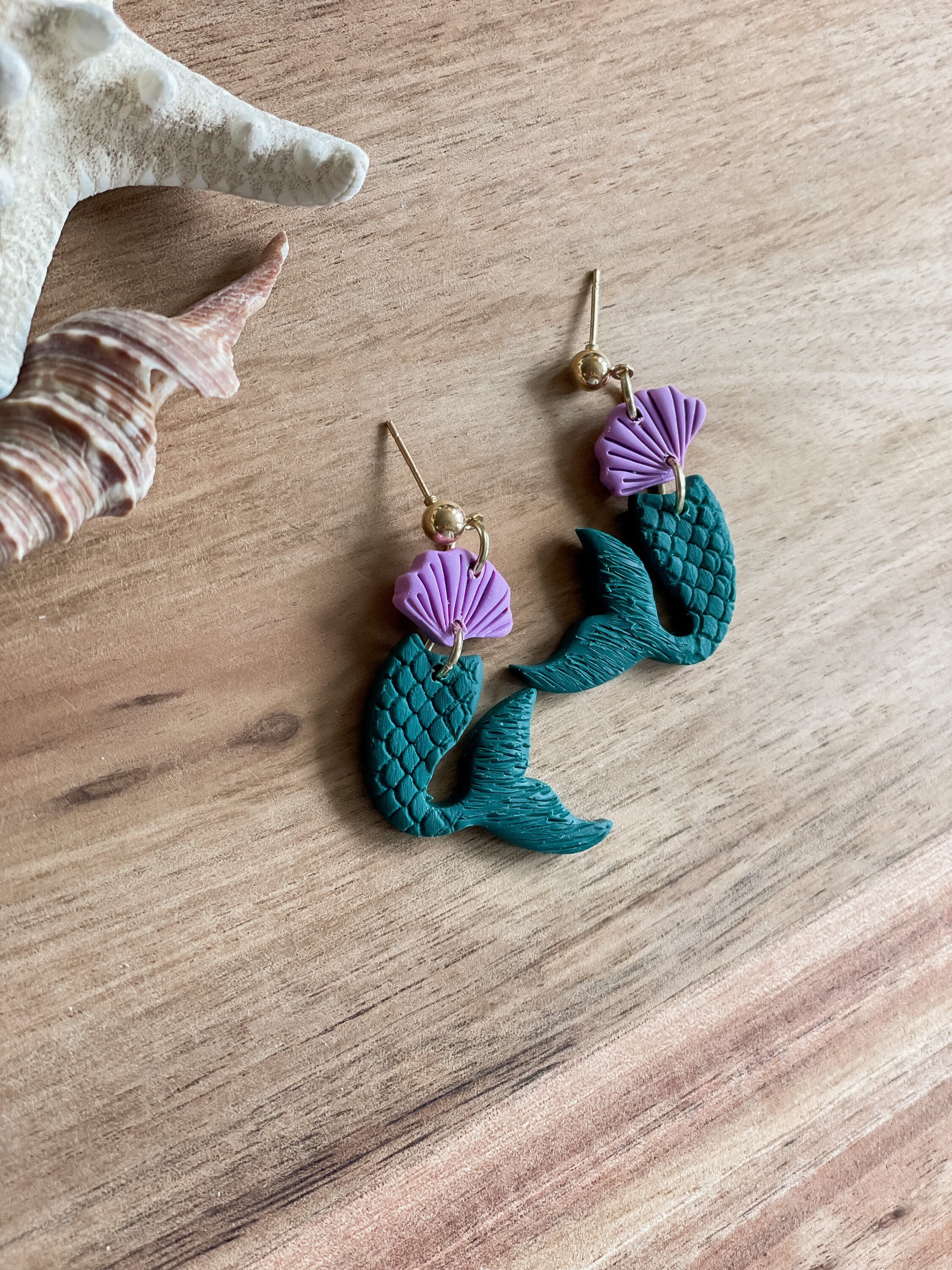 Mermaid Tail Earrings Handmade Polymer Clay Earrings - Etsy
