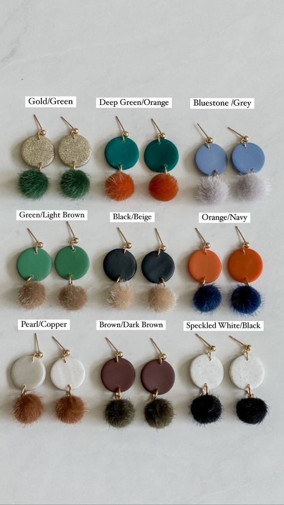 Mini Pom Pom Clay Earrings Handmade Earrings Minimalist Earrings Mix and Match Etsy