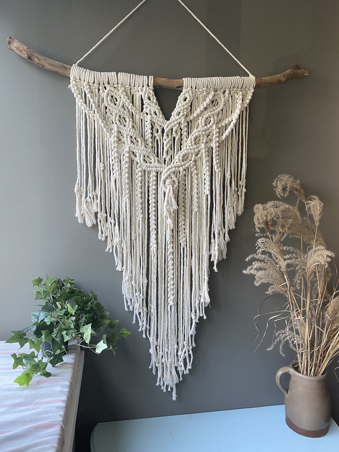 Large Macrame Natural Wallhanger in Wooden Stick Macrame - Etsy