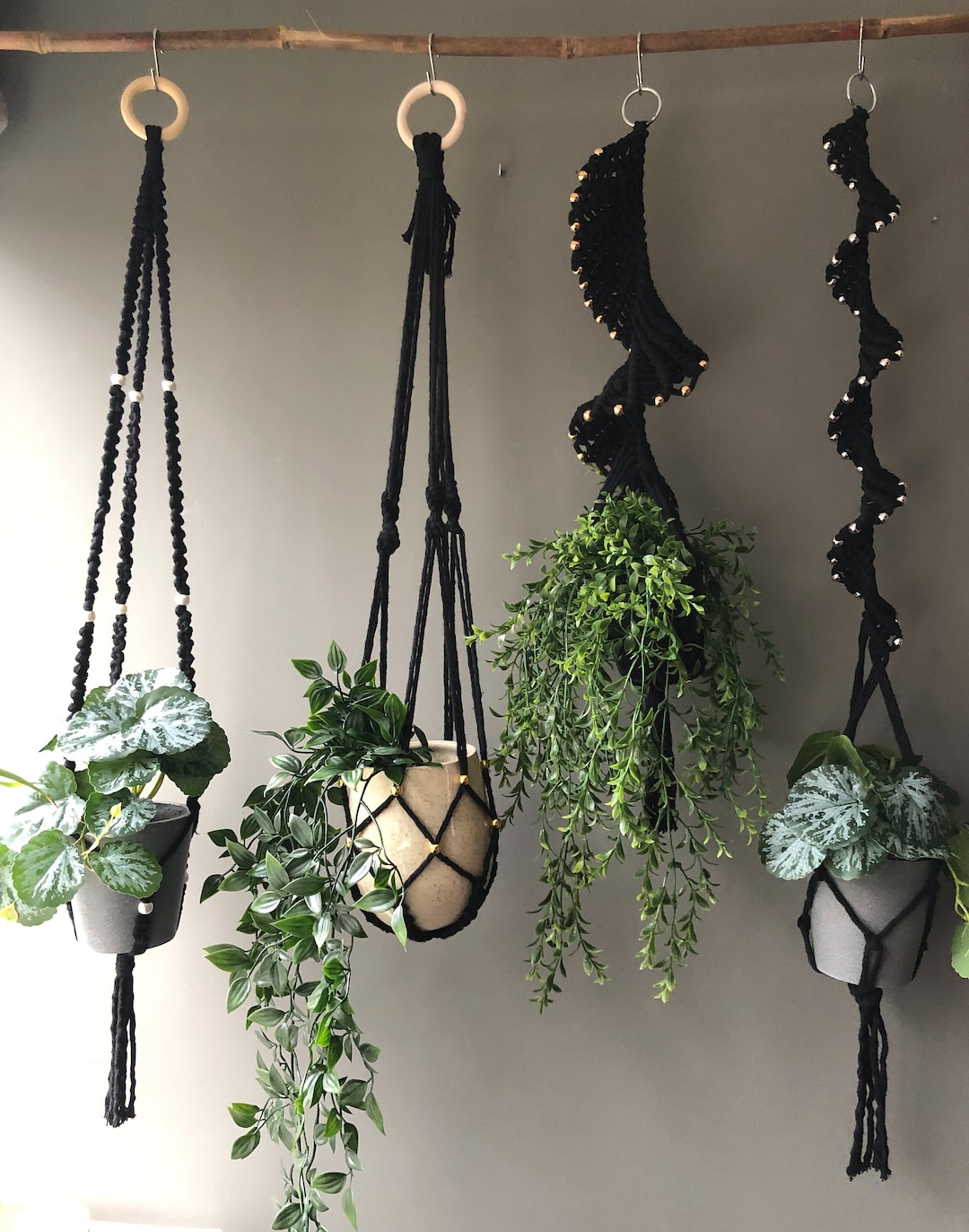Macrame Plant Hanger Black, Plant Hanger, Black Macrame Plant Hanger ...