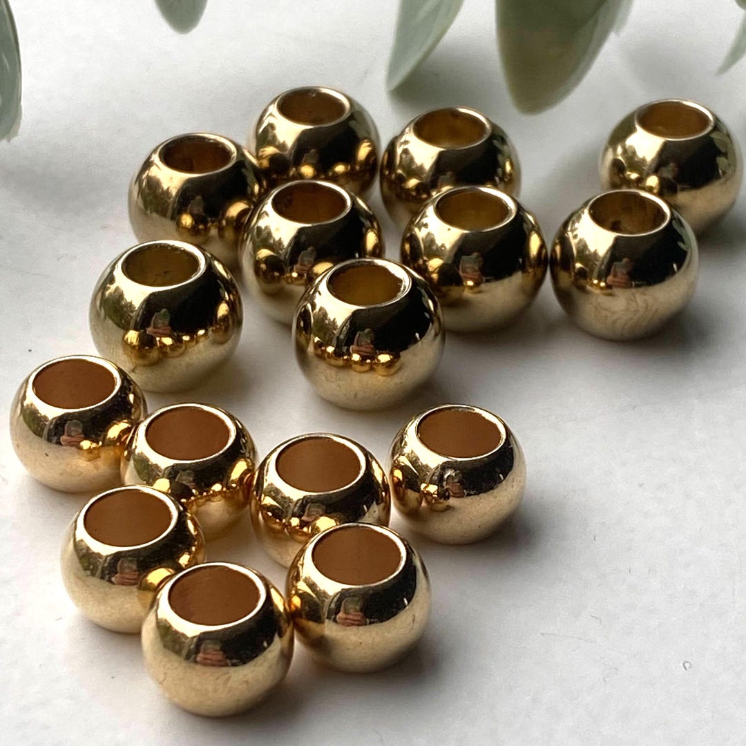 Golden Beads Large Hole Beads, Golden Beads With Large Hole, Golden ...