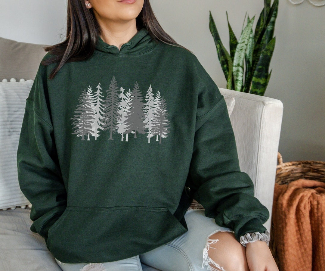 Pine Tree Outdoor Mountain Hoodie , Hiking Hoodie, Brown Camping Nature ...