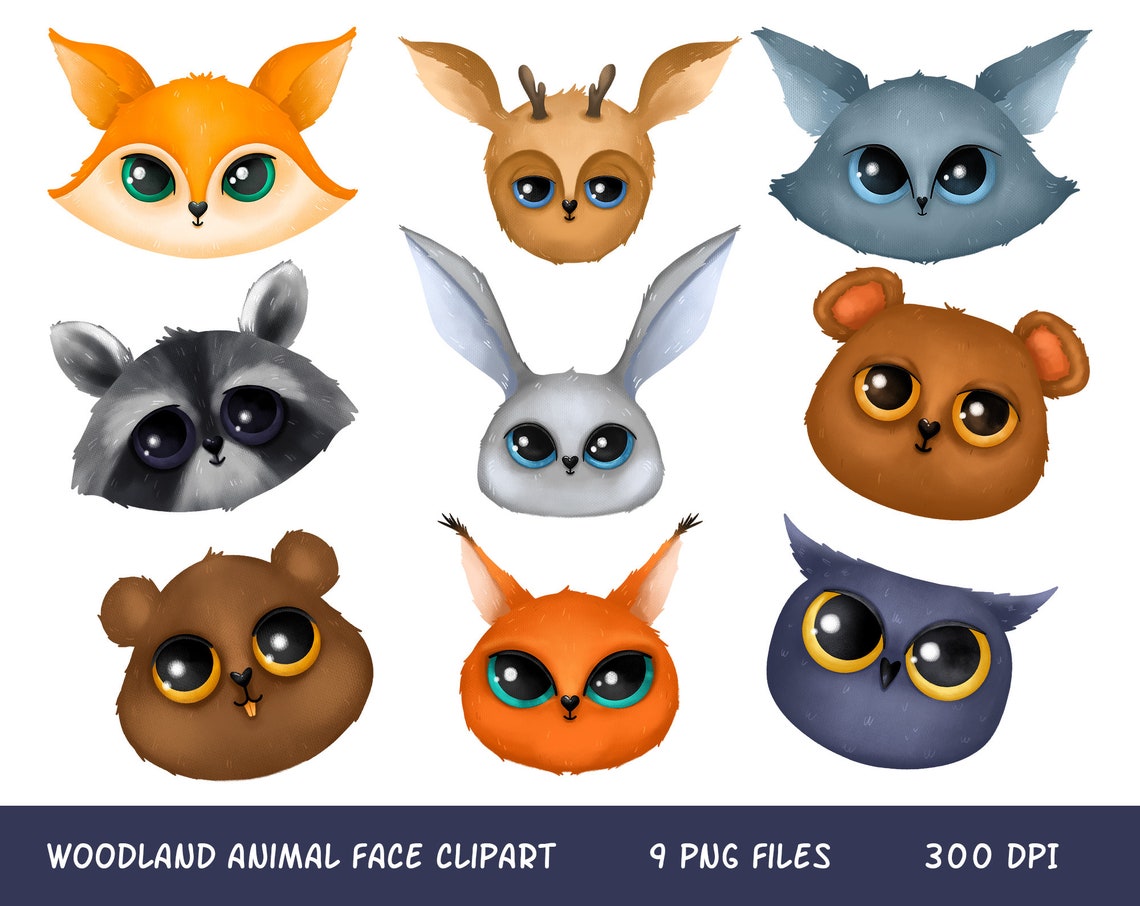 Animal Face Clipart, Baby Animal Clipart, Commercial Use, Woodland ...