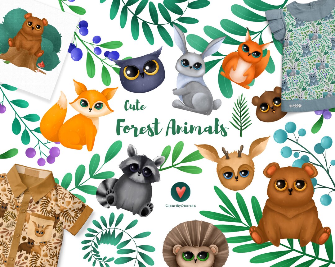 Animal Clipart, Woodland Animal Bundle, Animal Digital Paper, Bear ...