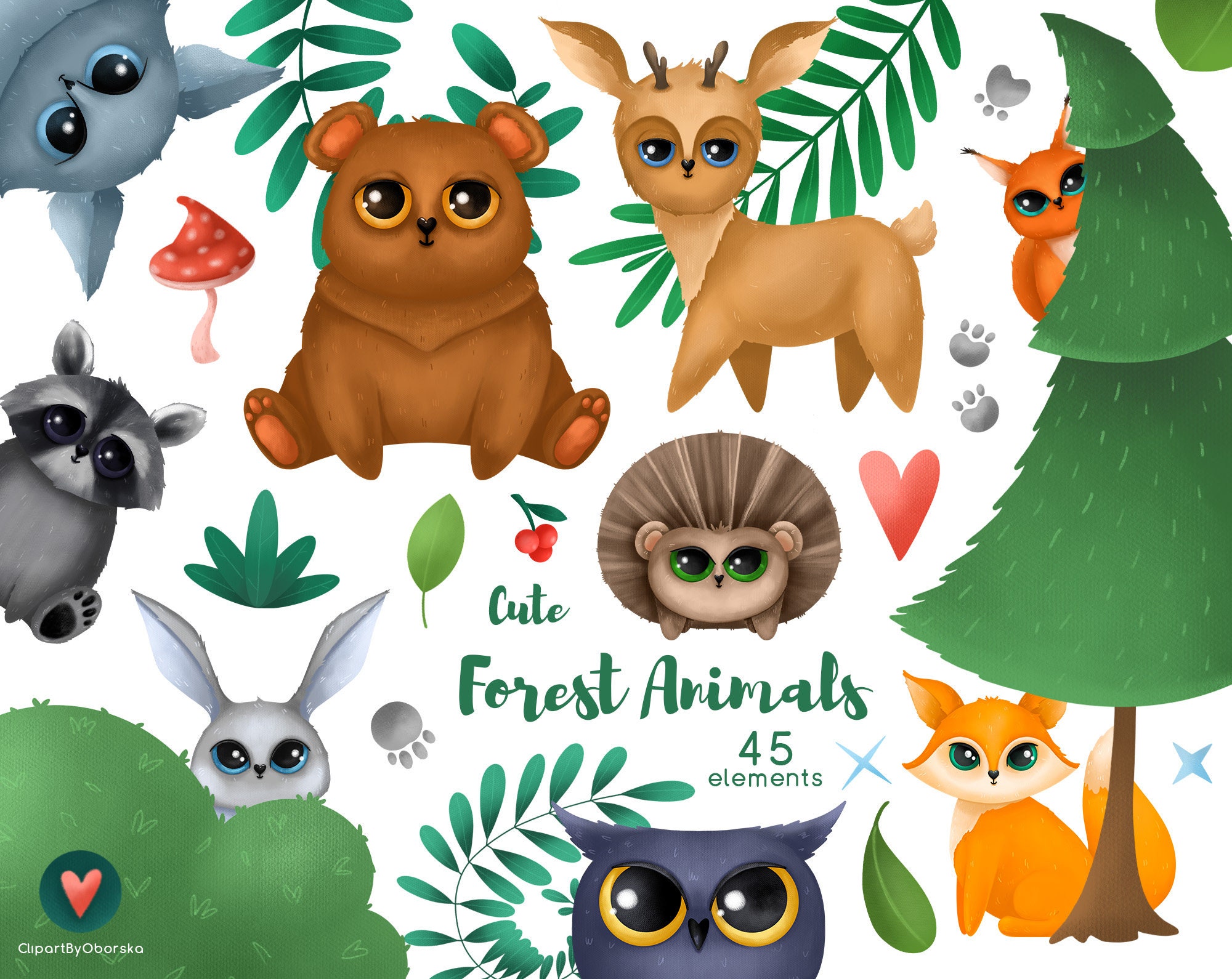 Woodland Animal Clipart, Forest Animal Clipart, Commercial Use, Digital ...