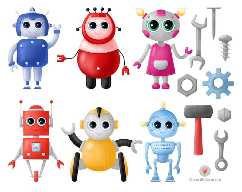 Cute Robots Clipart, Robot PNG, Children Printable, Commercial Use - Etsy