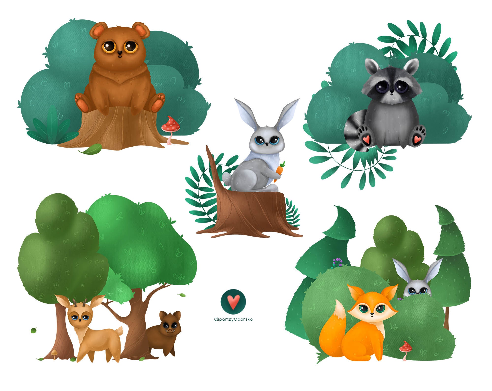 Animal Clipart, Woodland Animal Bundle, Animal Digital Paper, Bear ...