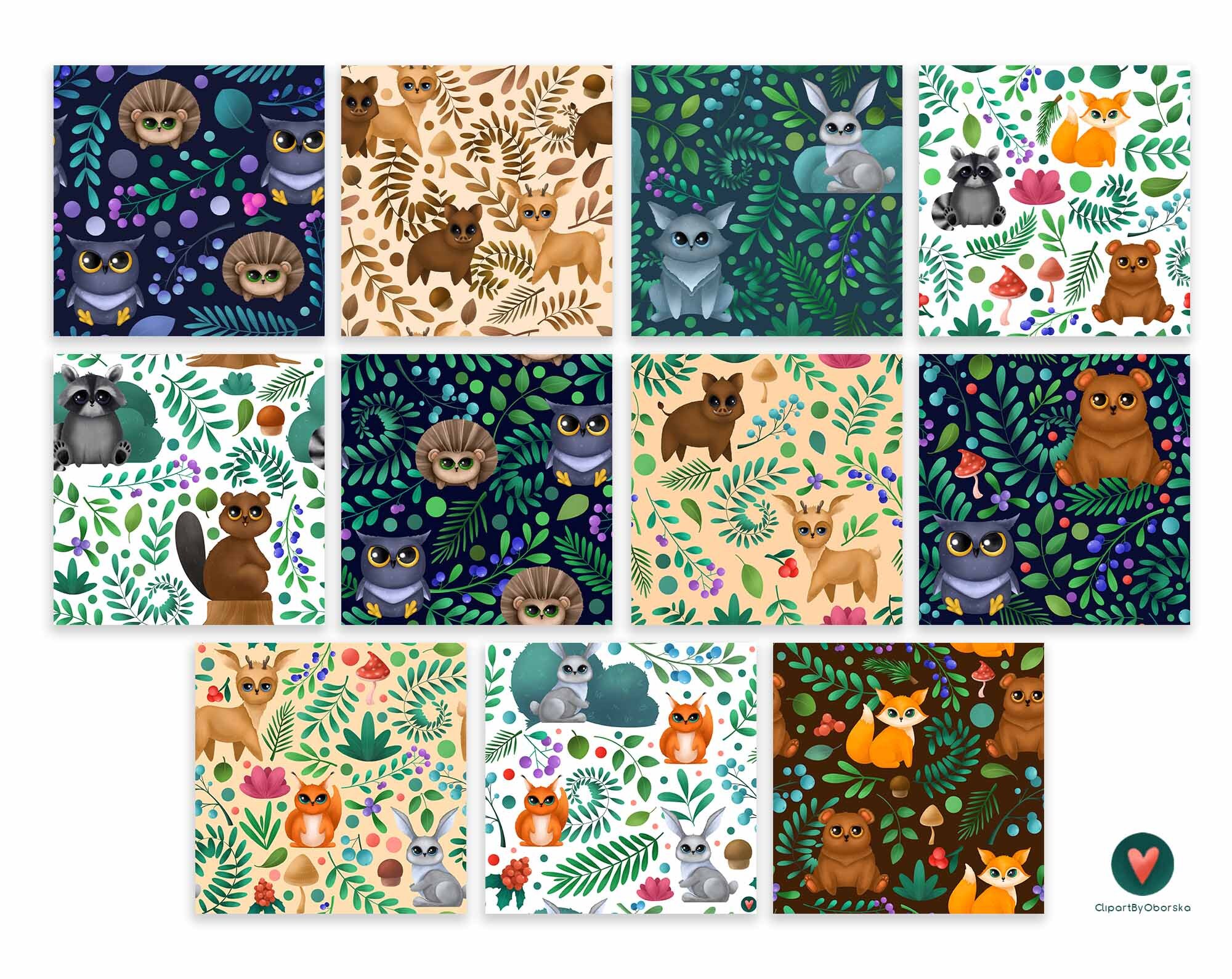 Animal Clipart, Woodland Animal Bundle, Animal Digital Paper, Bear ...
