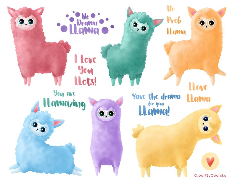 Llama Clipart Bundle Llamas Download Alpaca Clipart Cute - Etsy