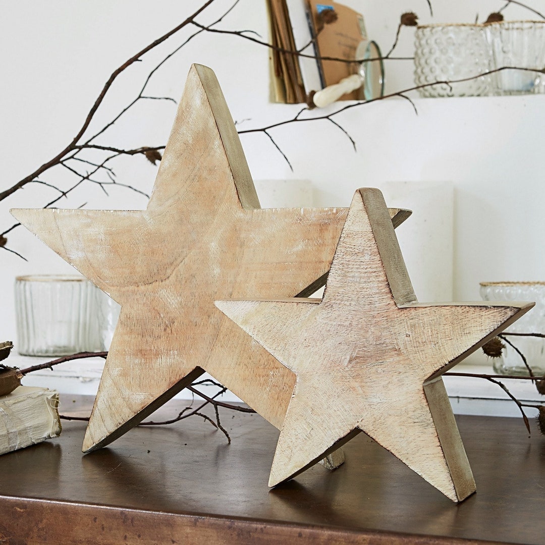 Christmas Decor Wooden Star Set of Two Winter Home Decor - Etsy