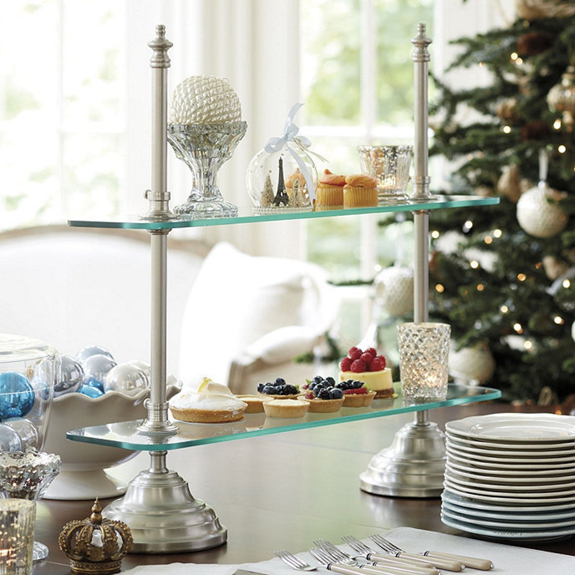 Glass Serving Stand Table Top Glass Adjust in Height Home - Etsy