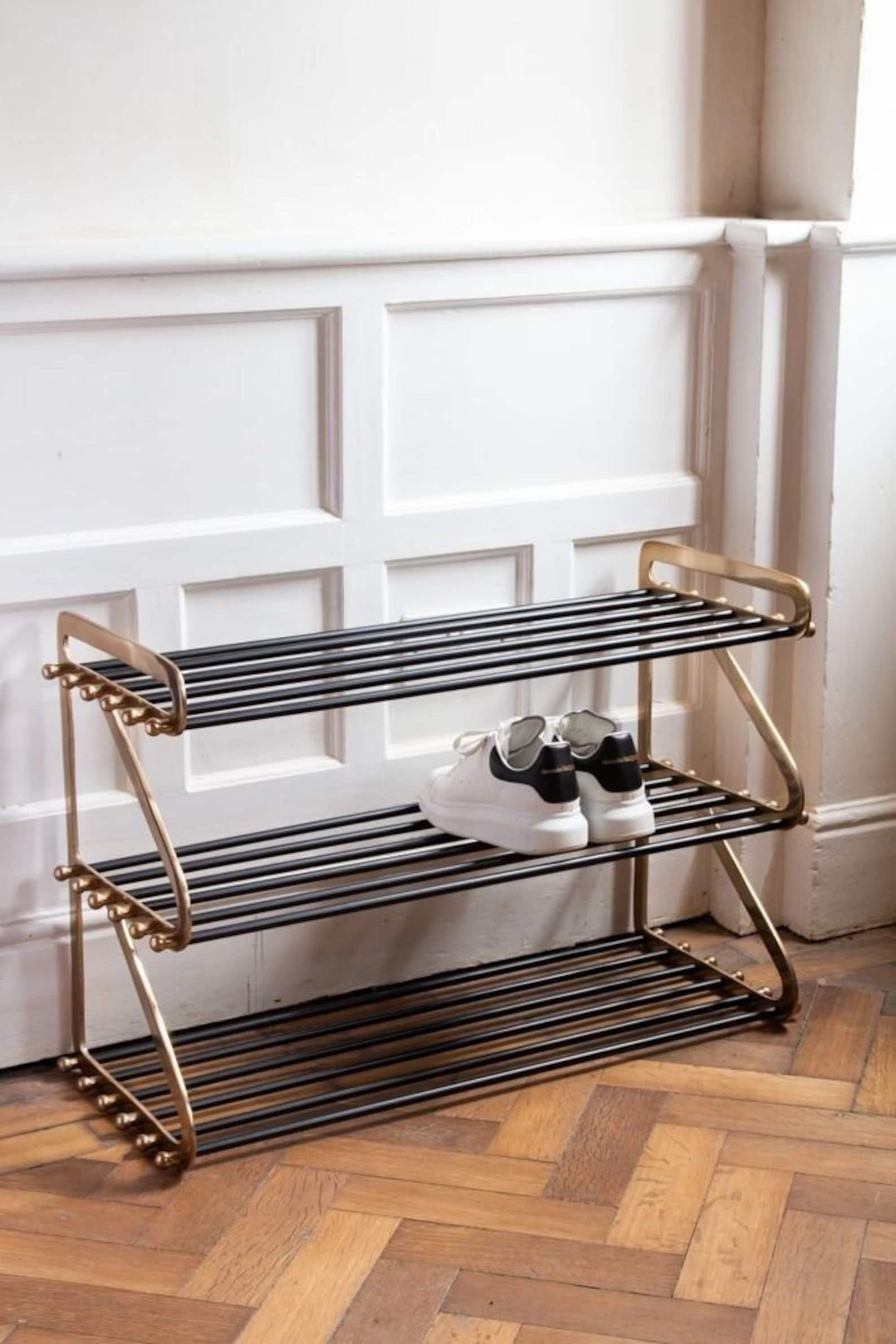 Three-tier Black & Brass Shoe Rack Dazzling Design for Hallway, Porch ...