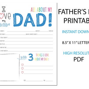 Father's Day Interview Printable: All About My Dad Questionnaire ...