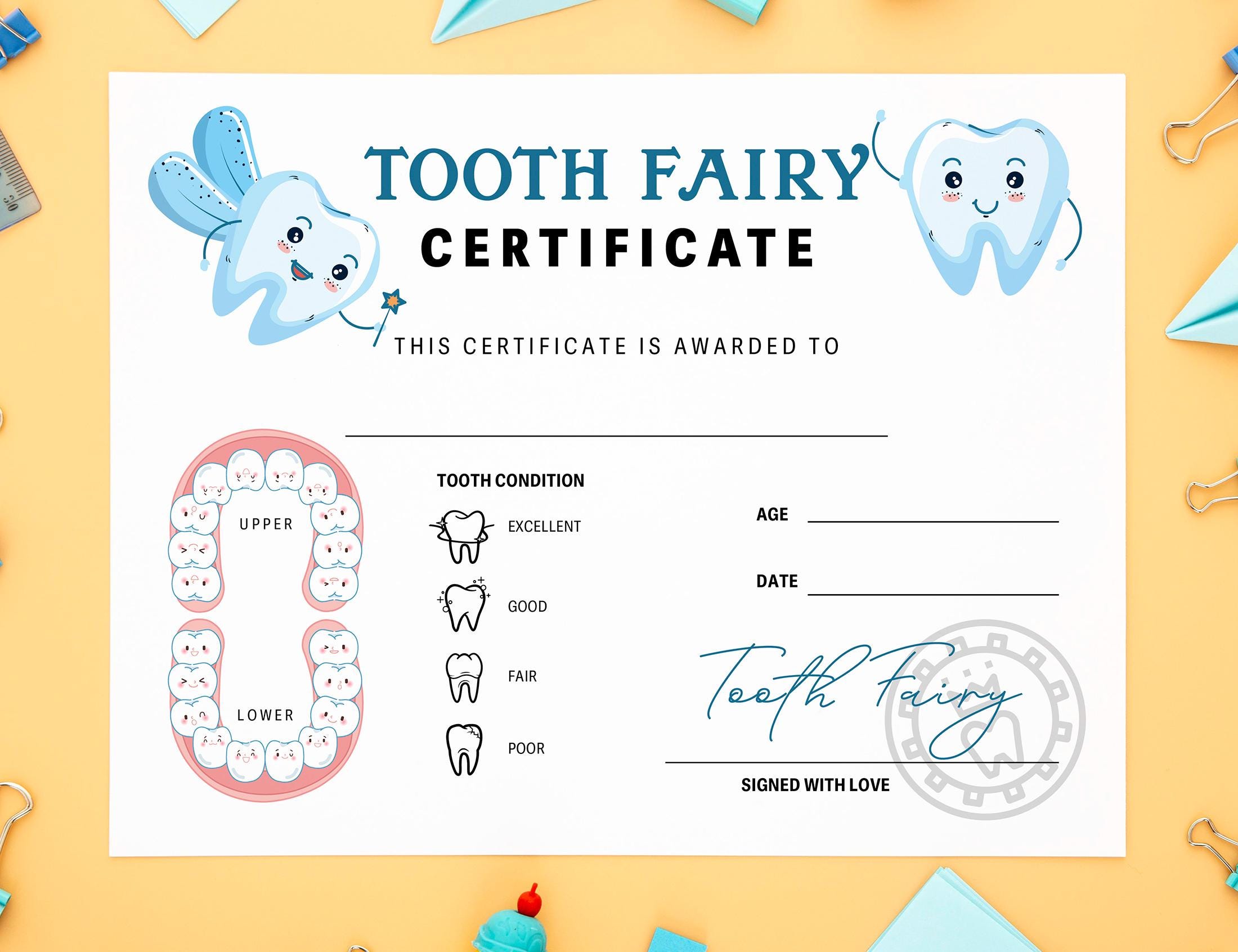 Printable Tooth Fairy Certificate: First Lost Tooth Keepsake (PDF ...