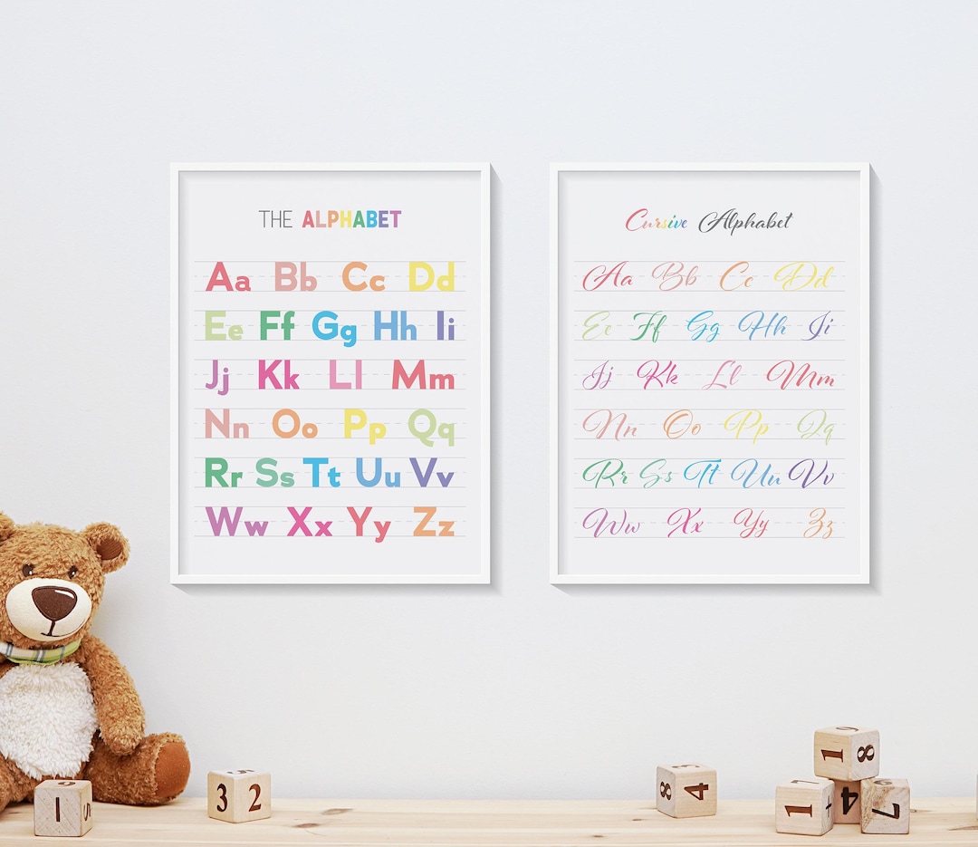 Rainbow Alphabet Poster, Handwriting Print and Cursive Alphabet ...