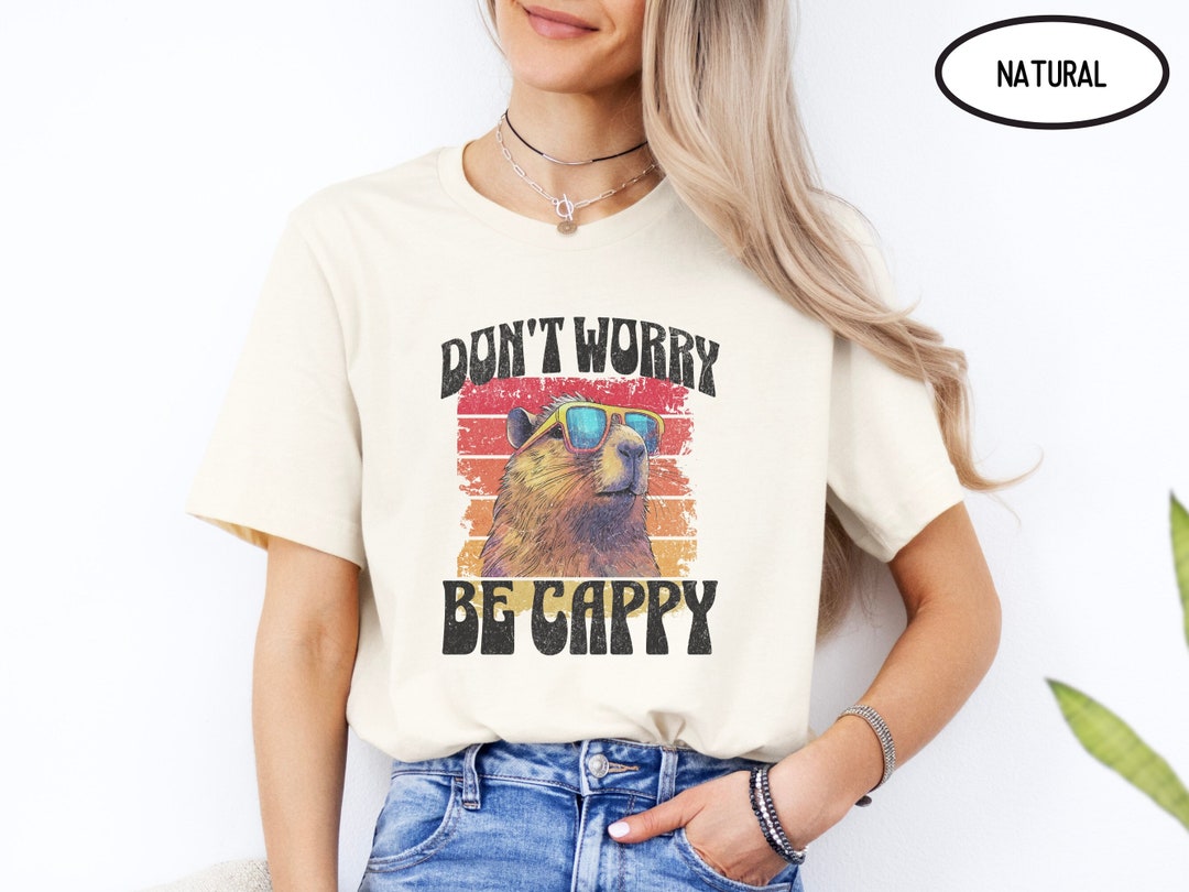 Funny Unisex Capybara Shirt Don't Worry Be Cappy, Retro Pastel Capybara ...