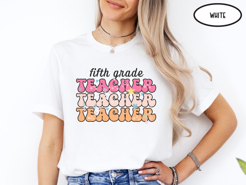 Retro Fifth Grade Teacher Back to School Shirt, Rainbow Teacher Team ...