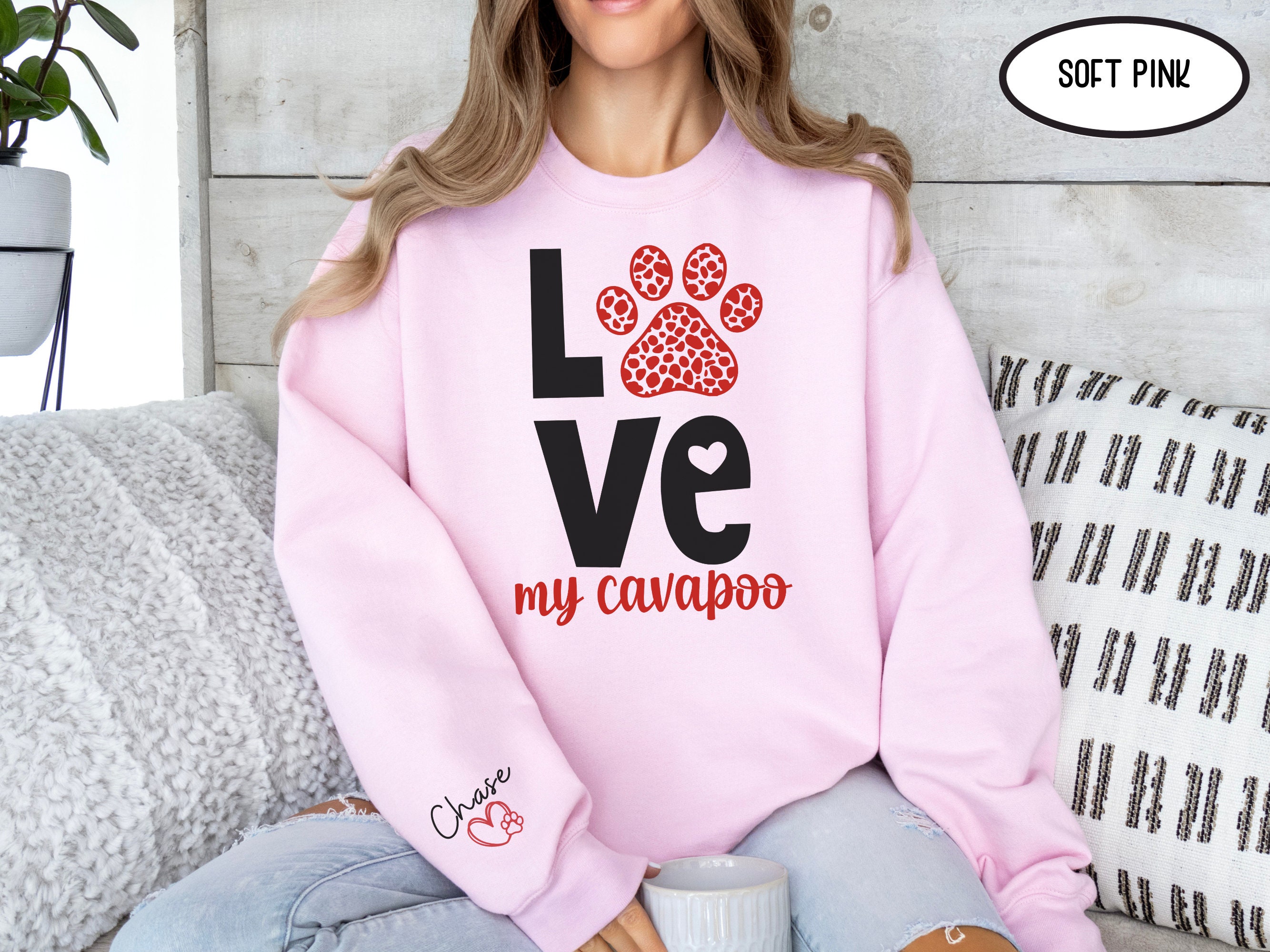 Custom Cavapoo Womens Valentines Day Sweatshirt, Cute Cavapoo Owner Valentines Shirt, Women's ...