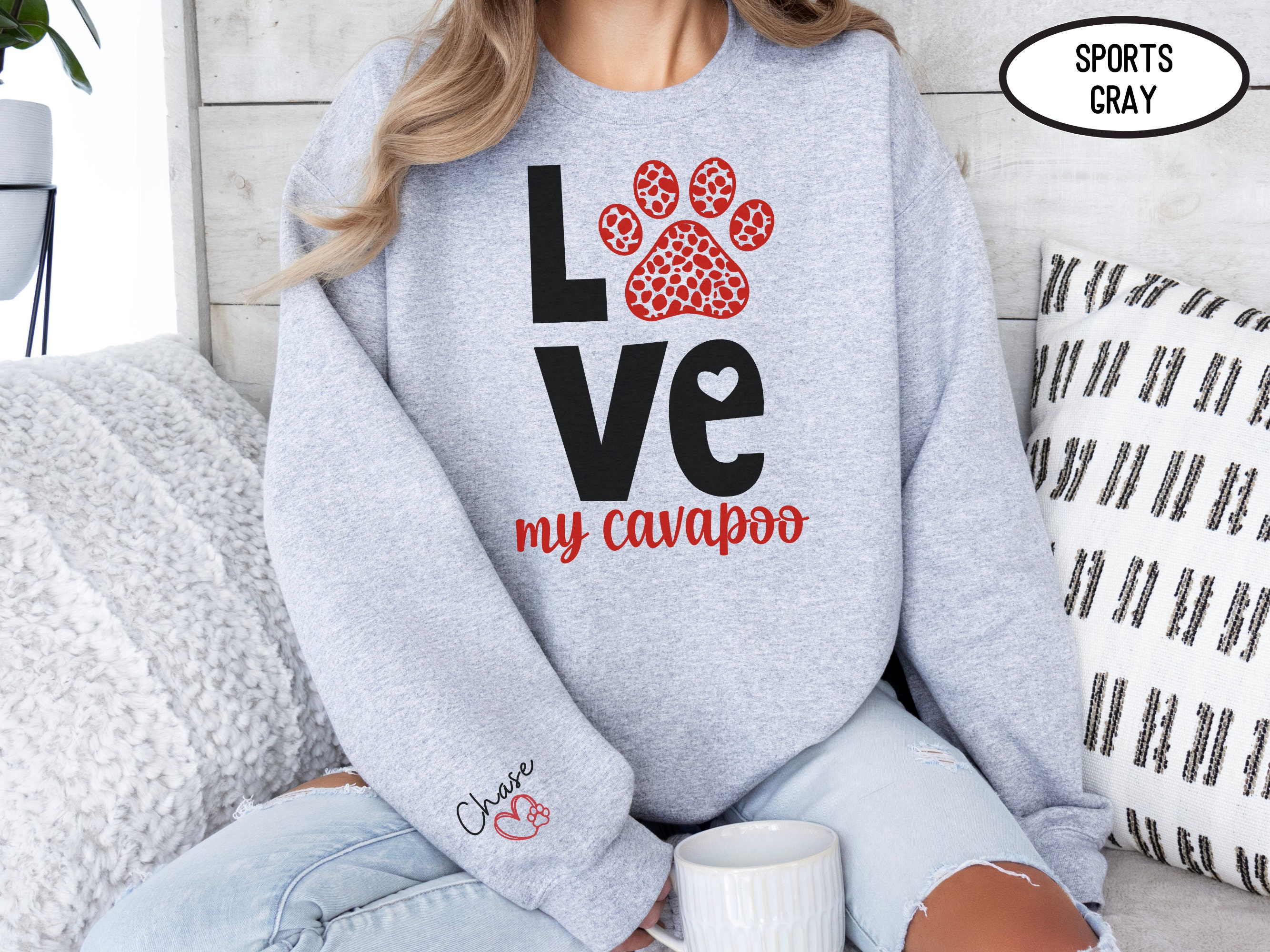 Custom Cavapoo Womens Valentines Day Sweatshirt, Cute Cavapoo Owner Valentines Shirt, Women's ...