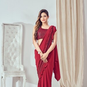Red Ready to Wear Saree Saree for USA Women Party Wear - Etsy