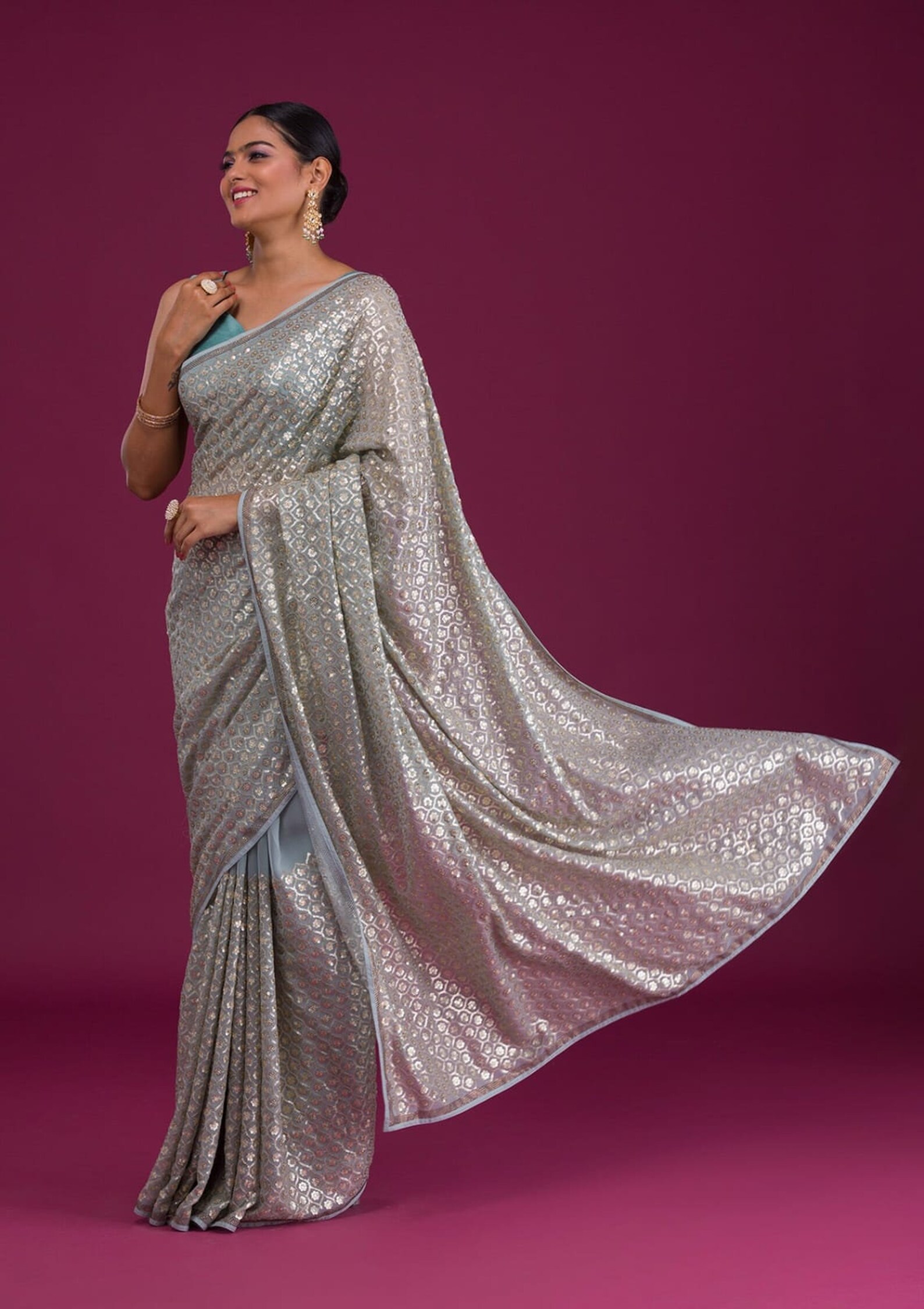 Pink Soft Georgette Sequence Work Saree Saree for USA Women - Etsy