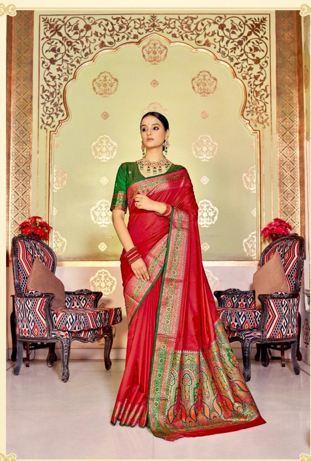 Cherry Red Color Designer Silk Saree Woven for USA Women, Saree Blouse ...