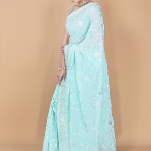 Pink Soft Georgette Sequence Work Saree Saree for USA Women - Etsy