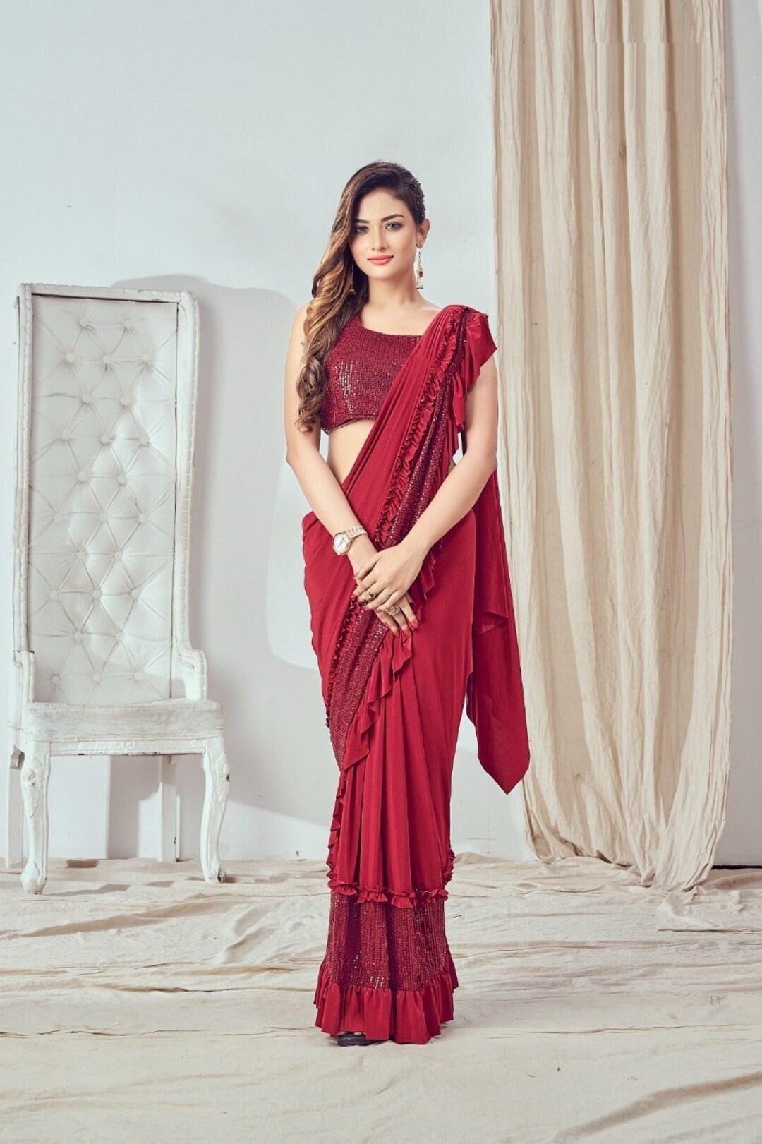 Red Ready to Wear Saree Saree for USA Women Party Wear - Etsy