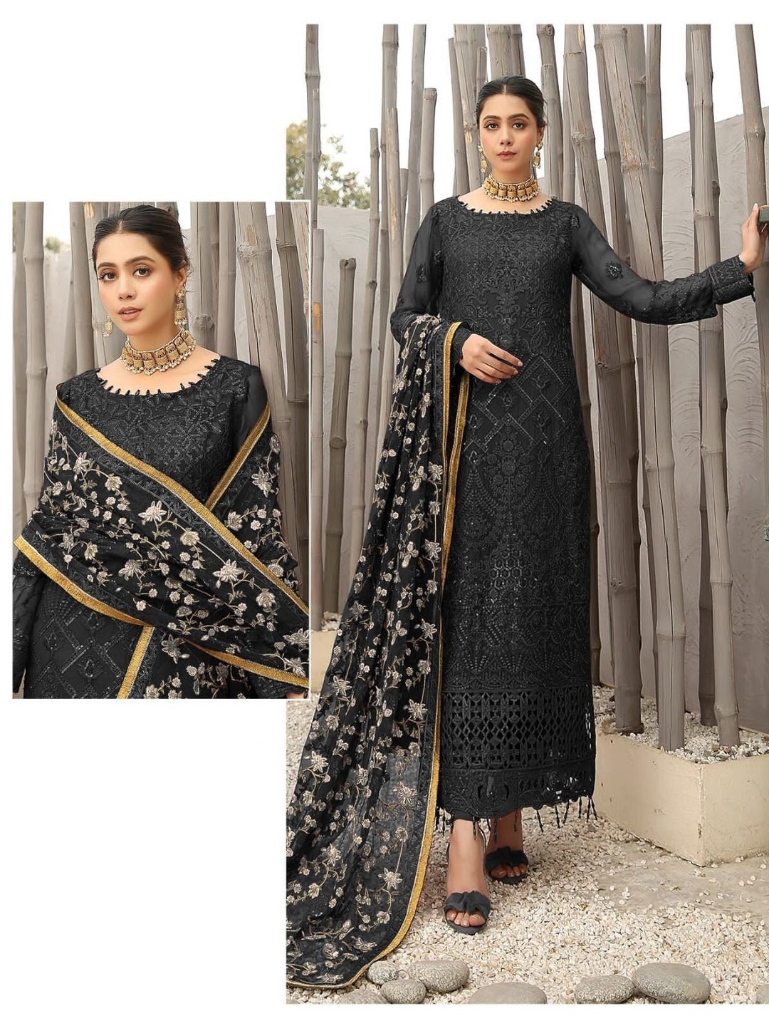 Black Georgette With Heavy Embroidery Suit Suit for USA - Etsy