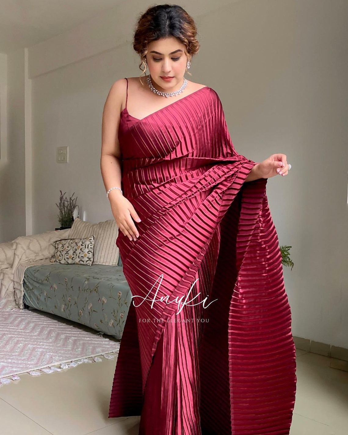 Cherry Color Heavy Russian Silk Saree With Designer Crushing - Etsy