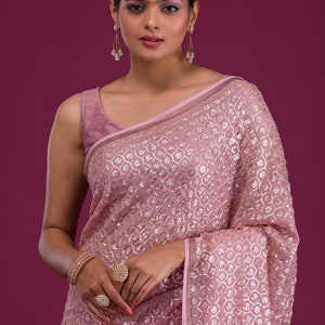 Pink Soft Georgette Sequence Work Saree, Saree for USA Women, Designer ...
