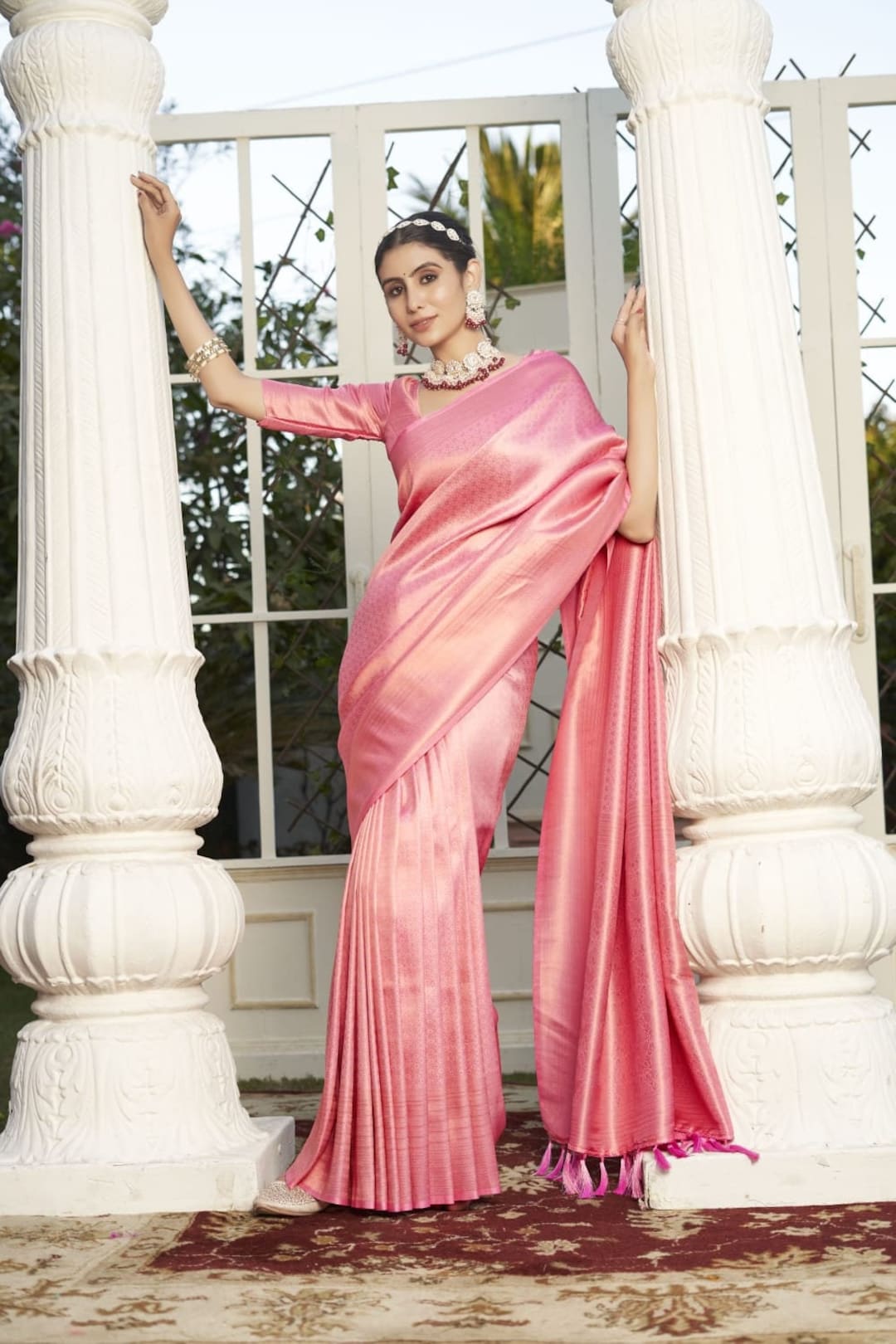 Rose Pink Kubera Pattu Silk Saree With Blouse Saree for USA - Etsy