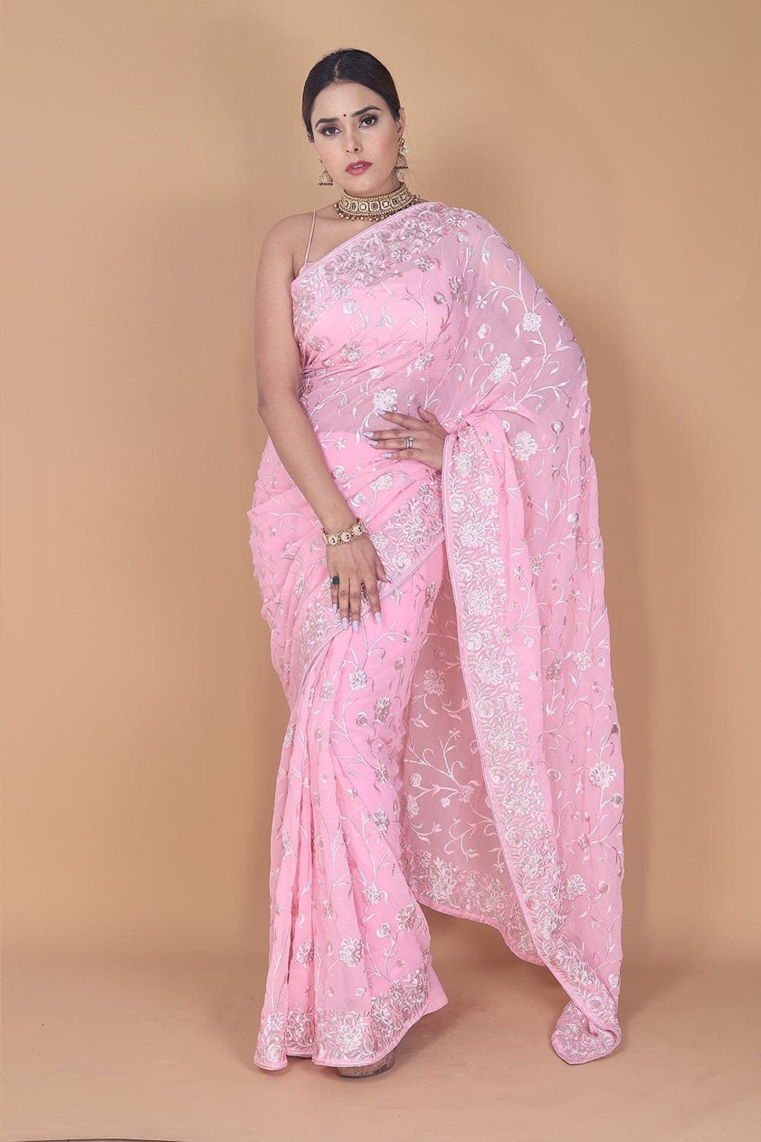Pink Soft Georgette Sequence Work Saree Saree for USA Women - Etsy