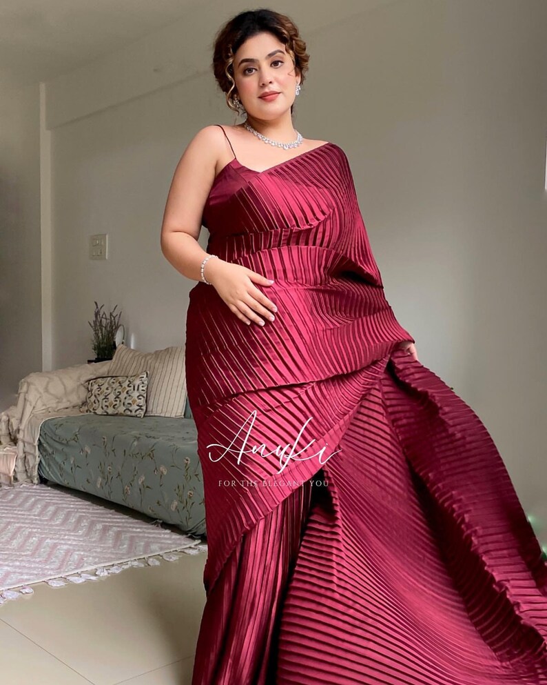 Cherry Color Heavy Russian Silk Saree With Designer Crushing - Etsy