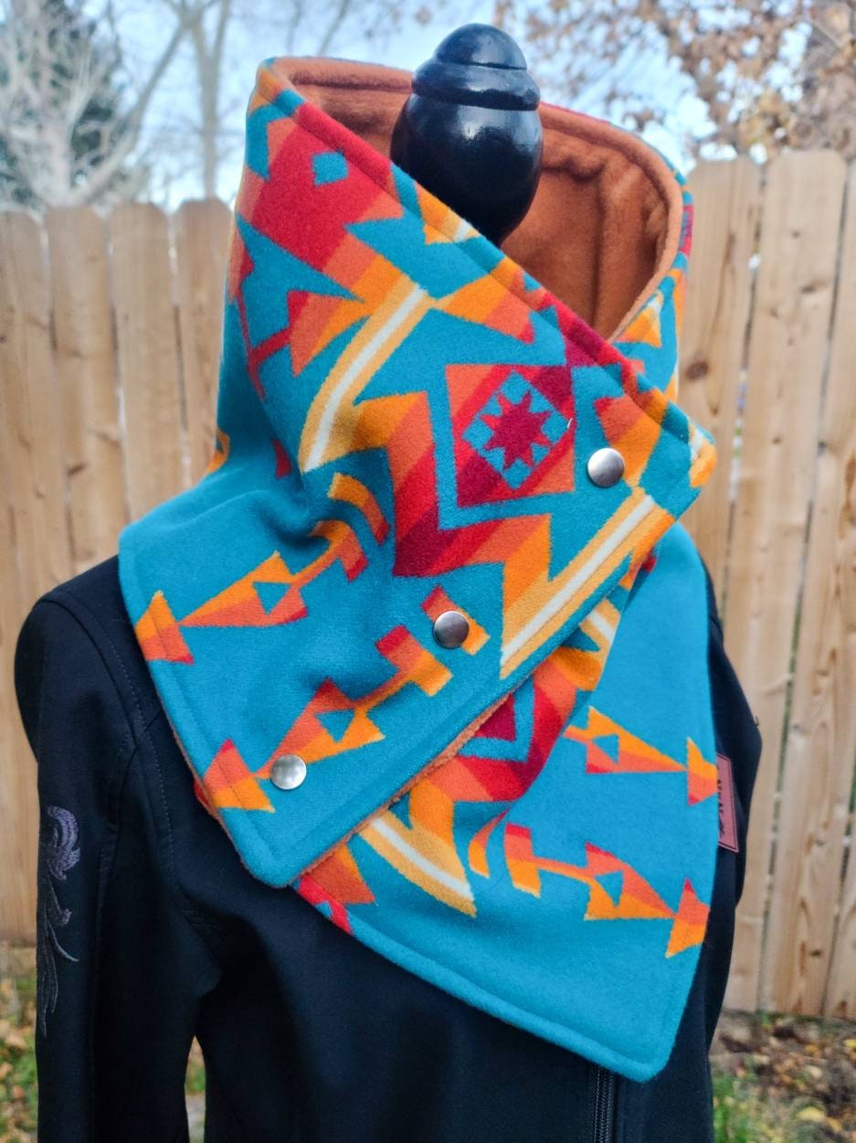 Large Western Wool Cowl in condensed Turquoise Pendleton Wool - Etsy