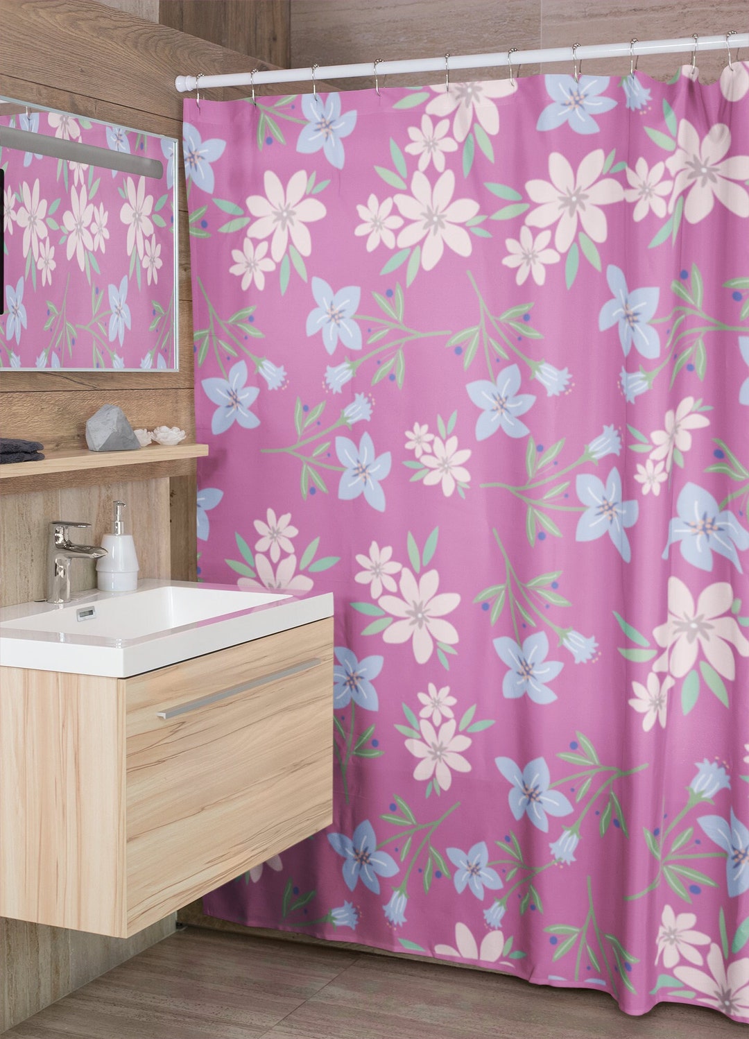 Floral Shower Curtain Boho Coquette Room Decor Cute Shower Curtain