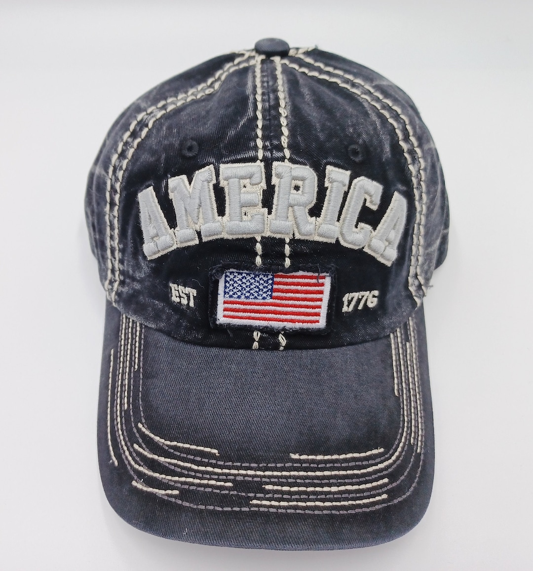 Vintage America EST. 1776 Flag Embroidery Distressed Cap - Etsy