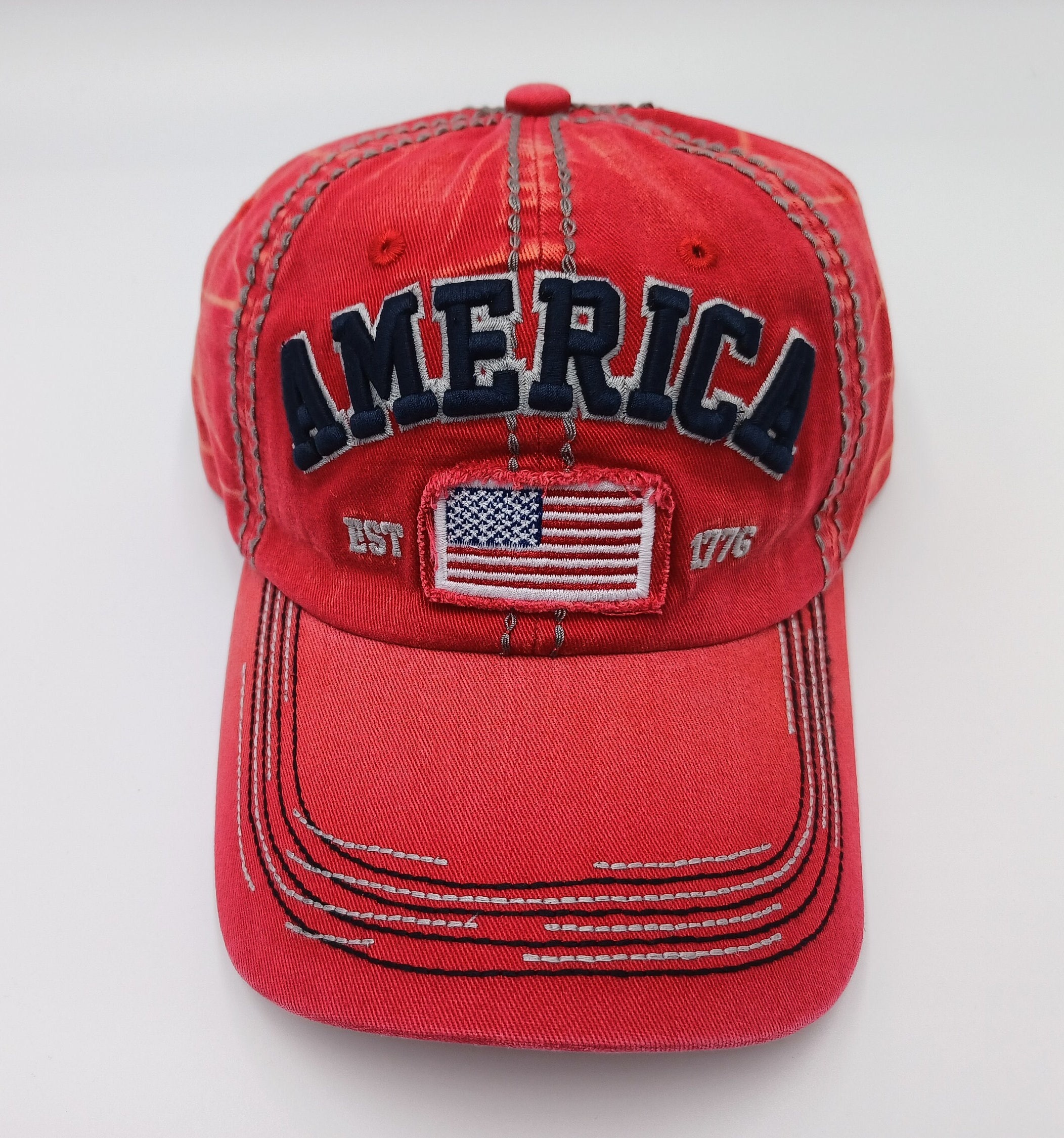 Vintage America EST. 1776 Flag Embroidery Distressed Cap - Etsy
