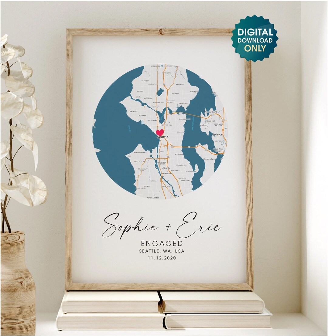 Custom Map Print, Personalised Engagement Gift, Engagement Map, Gift ...