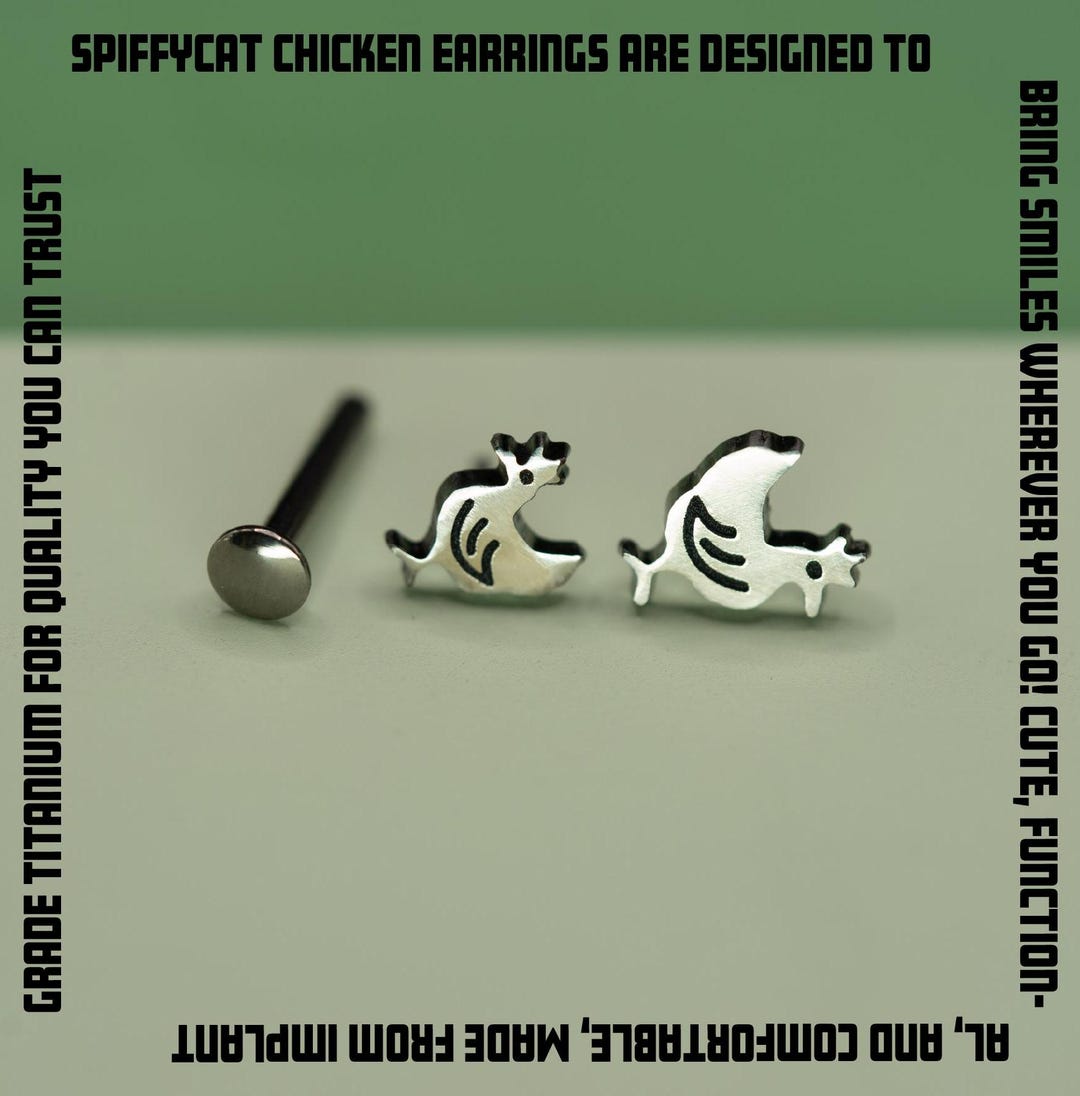 Chicken Hen Stud Earring, Titanium Chicken Nap Earring, Hypoallergenic ...