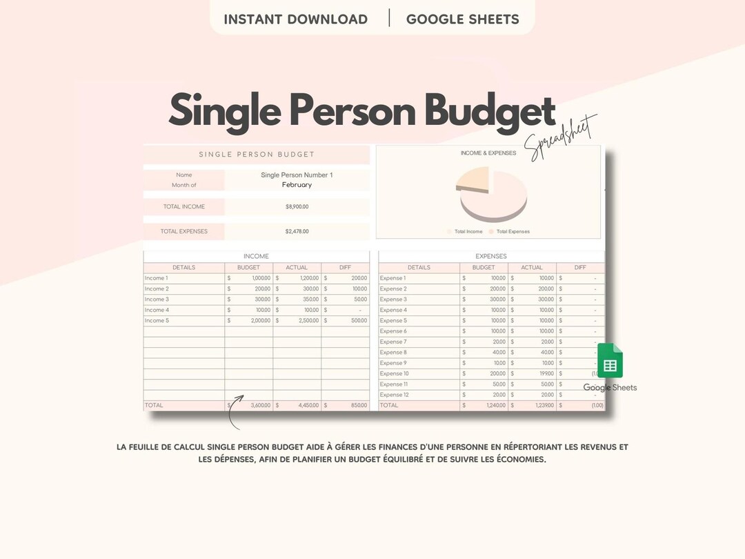 Single Person Budget - Editable Budget Planner, Expense Tracker ...